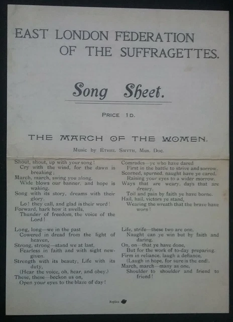 SUFFRAGETTE SONG SHEET , East London Federation Of The Suffragettes £7. ...