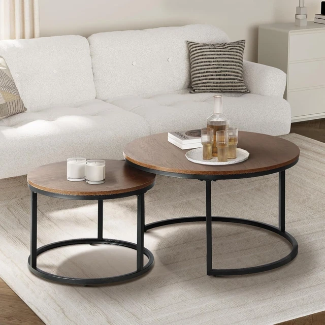 COFFEE TABLE ROUND Coffee Table Marble Nesting Table Black and Walnut ...