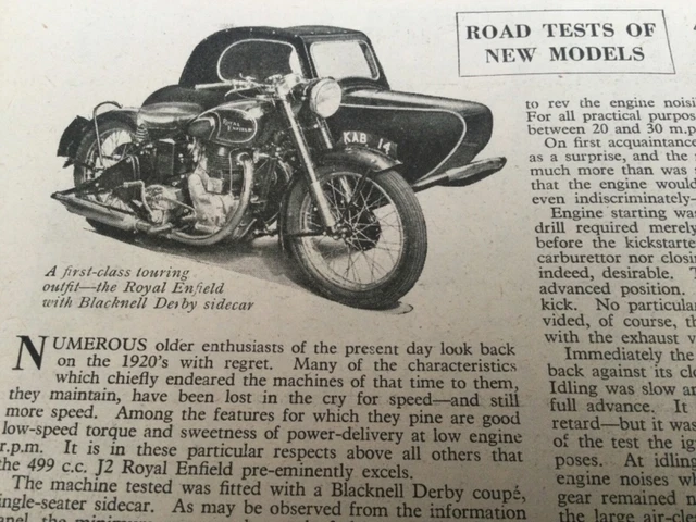 ROYAL ENFIELD J2 Blacknell Derby Coupe Sidecar Test 1951 Motorcycle ...