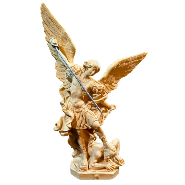 VINTAGE 1960'S A. Santini "St. Michael Angel Slaying Demon" Alabaster ...