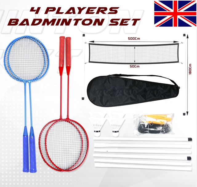 PROFESSIONAL 4 PLAYER Badminton Set Racket Shuttlecock Outdoor Pole ...
