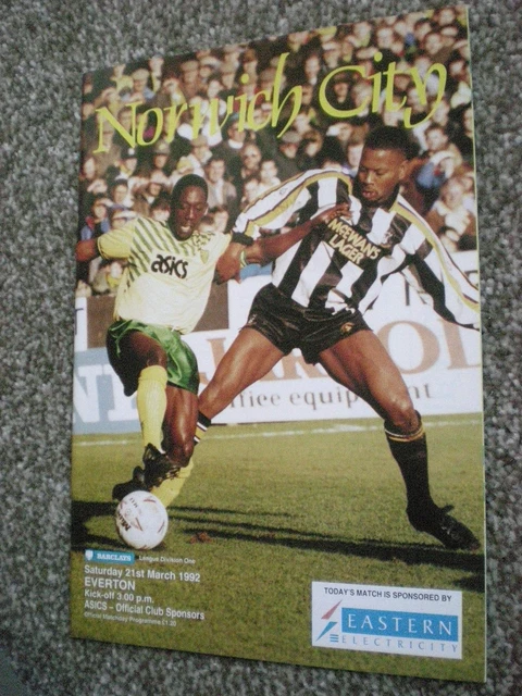 NORWICH CITY V EVERTON, 21st MARCH 1992, NO WRITING, MINT CONDITION. £3 ...
