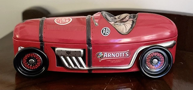 EMPTY ARNOTTS BISCUIT Tin Classic Red Racing Car with Turning Wheels ...