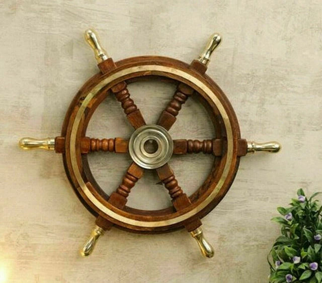 TIMONE A SEI razze in ottone da 18'' Timone a strisce in legno Captain ...