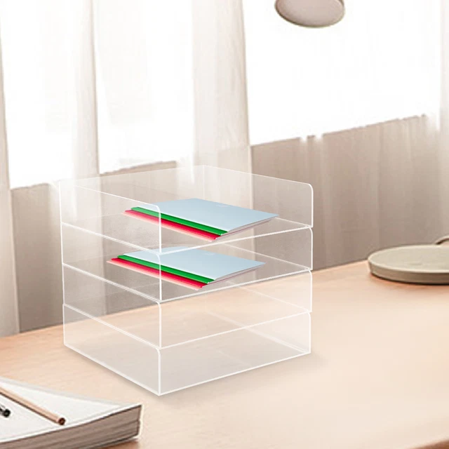 4-TIER FILE ORGANIZER Rectangular Clear Acrylic Stackable Desktop ...