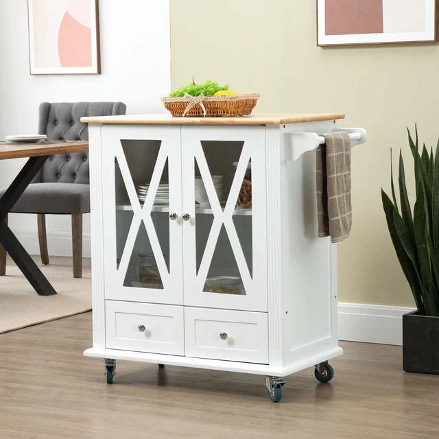 HOMCOM KITCHEN TROLLEY serving trolley with height-adjustable shelves ...