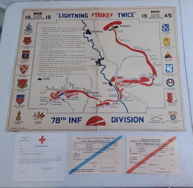 VINTAGE WWII 78TH Infantry Division Route Map Europe Lightning Strikes ...