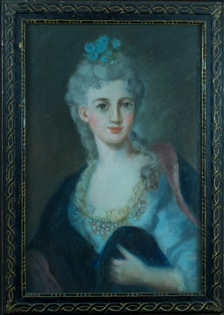 ANTIQUE LARGE PORTRAIT Lady Courtesan Pastel Louis XVI Costume Frame ...