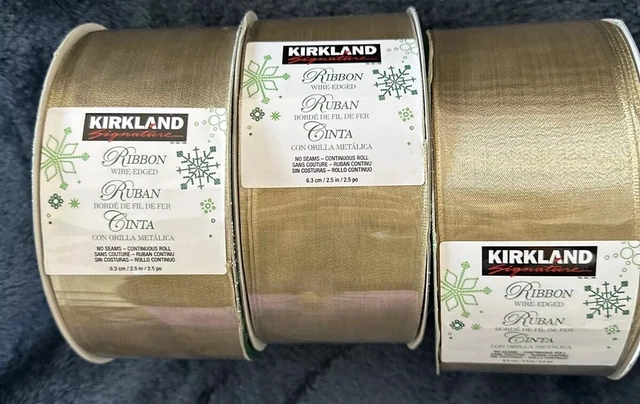 3 ROLLS KIRKLAND Signature Wired Gold Metallic Firefly Ribbon 50 Yds x ...