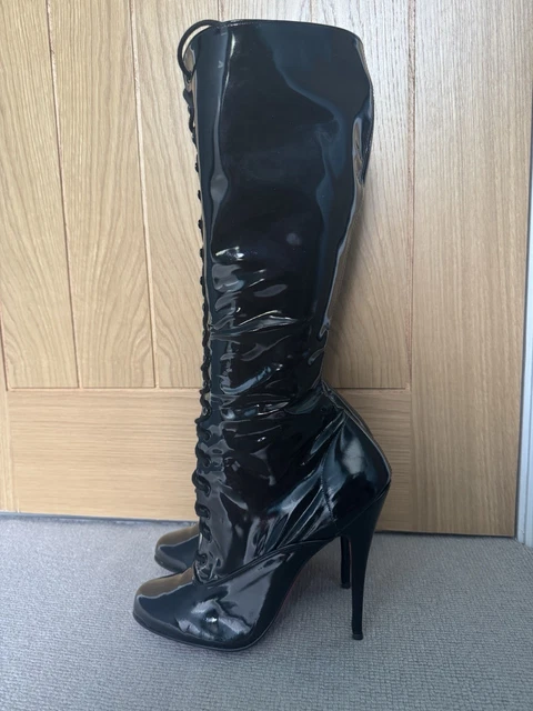 SKYSCRAPERS UK PATENT Black Knee Boots Size UK10 - Leatherworks Imagine ...