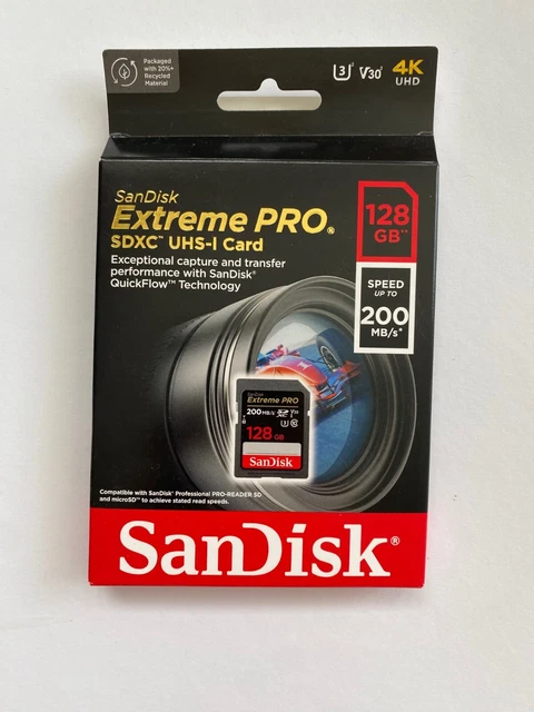 SANDISK EXTREME PRO SDXC UHS-I 128GB (V30, 200MB/s Transfer Speed) Memory Card £25.20 - PicClick UK