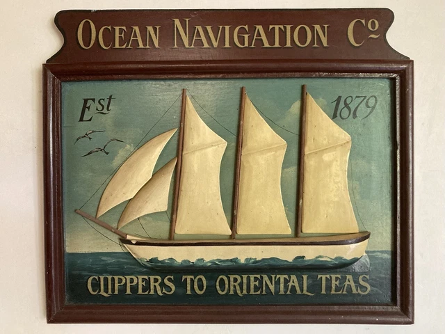 TABLEAU EN BOIS peint bateau sculpté en relief : Ocean Navigation Co ... TABLEAU EN BOIS peint bateau sculpté en relief : Ocean Navigation Co ...