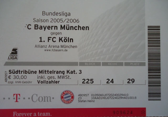 TICKET BUNDESLIGA 2005/06 FC Bayern München - 1. FC Köln # 24/29 EUR 1 ...