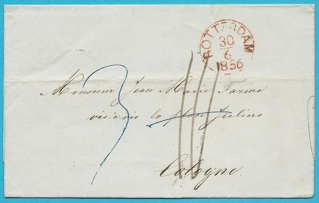 OLD LETTERS NETHERLANDS Letter from ROTTERDAM 1856, Red Single Circle ...