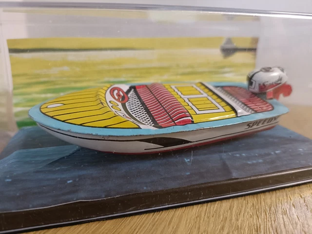 CUTE VINTAGE TINPLATE speedboat and outboard motor - marked "Foreign ...