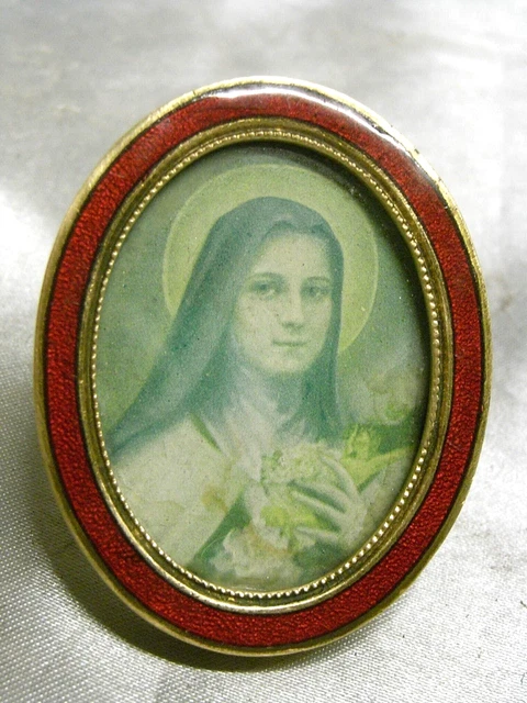 🇫🇷 ANCIEN CADRE Poser Ovale Porte Photos Portrait Bronze Émaille Rouge ...