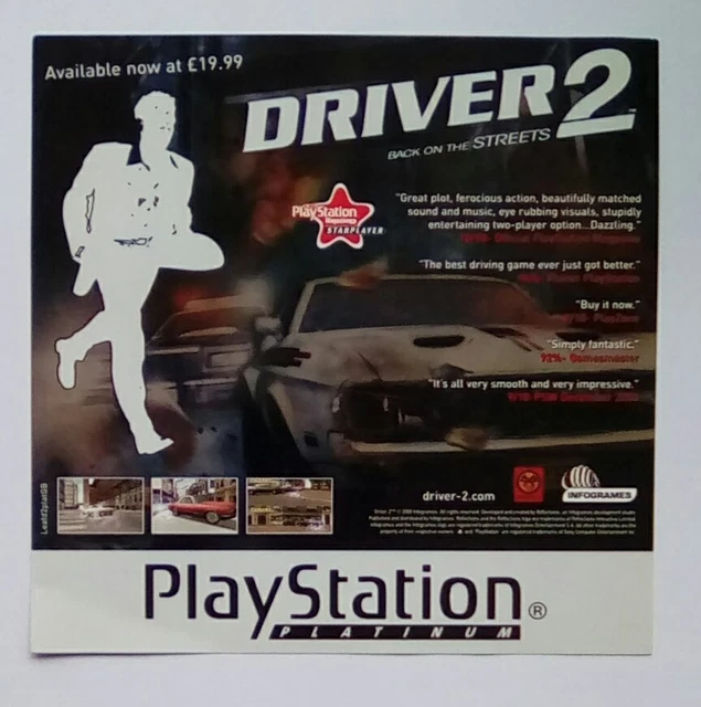 ***RARE*** DRIVER 2 Promotional Flyer Playstation One 1 PSOne PS1 PS ...