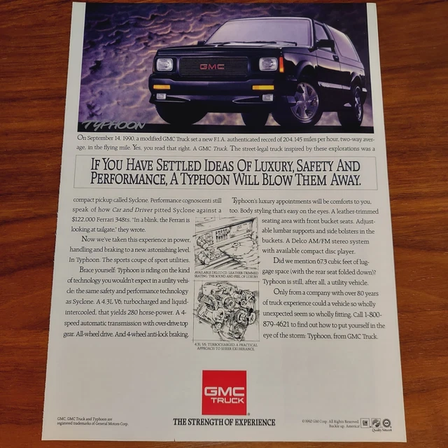 GMC TYPHOON PRINT Ad Magazine Advertisement Luxury Safety And ...