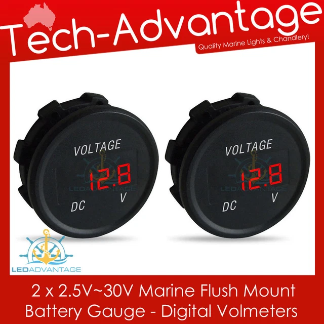 2 X 12V Marine Recessed Compact Dashboard Boat Battery Gauge Digital ...