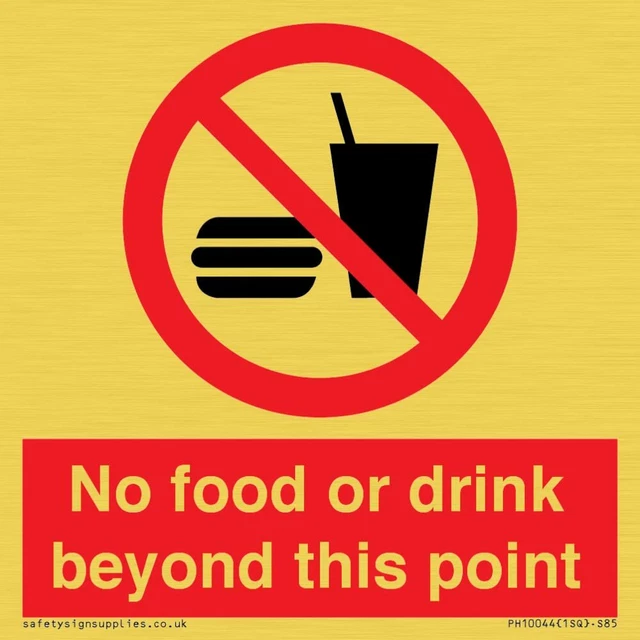 NO FOOD OR drink beyond this point Cartello - 85 x 85 mm - S85 EUR 16 ...