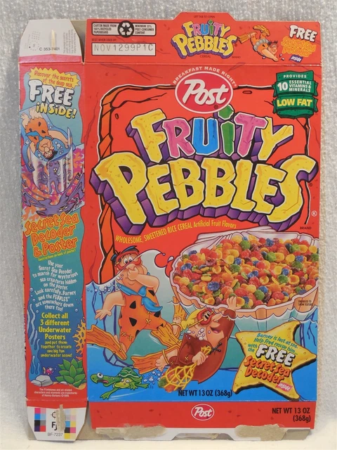 FLINTSTONES 1999 POST Fruity Pebbles Cereal Box Secret Sea Decoder ...