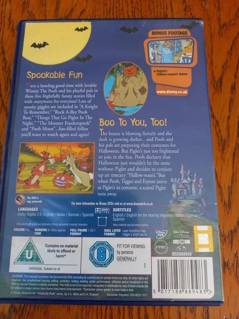 DISNEYS WINNIE THE Pooh Spookable Fun And Boo To You , Too Dvd Kids ...