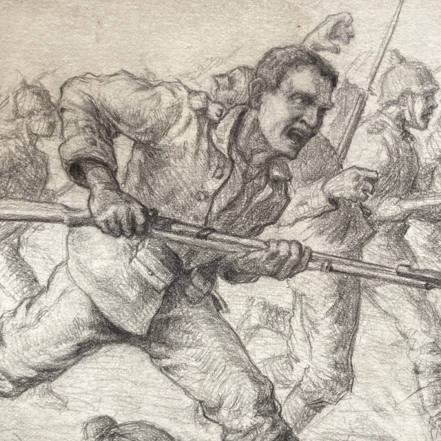 WWI ERA PENCIL Sketch Drawing German Soldiers w/ Rifles 25x19cm £9.99 ...