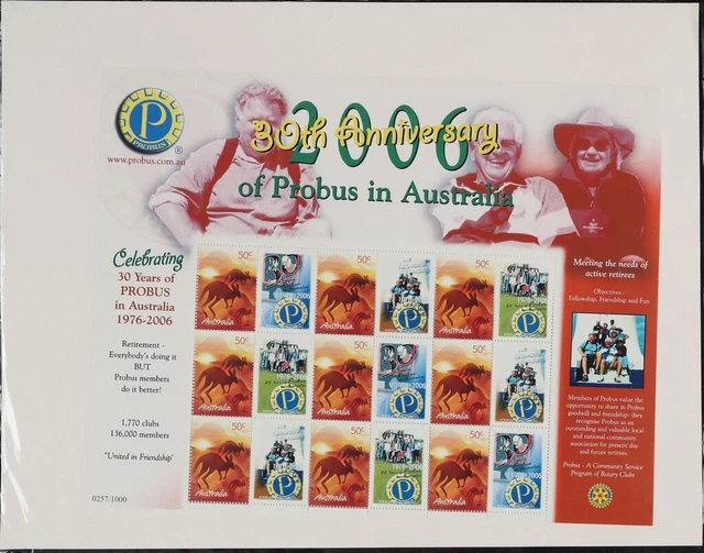 AUSTRALIA 2006 PROBUS 30th Anniv $5 SES 50c Kangaroo with diff tabs ...
