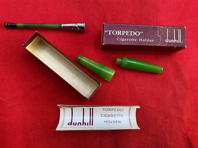 VINTAGE ALFRED DUNHILL Green TORPEDO CIGARETTE HOLDER Bakelite Boxed ...