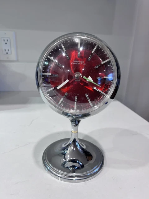 MID MODERN STRAUS Canadian Time Orb Clock On Pedestal with red face ...