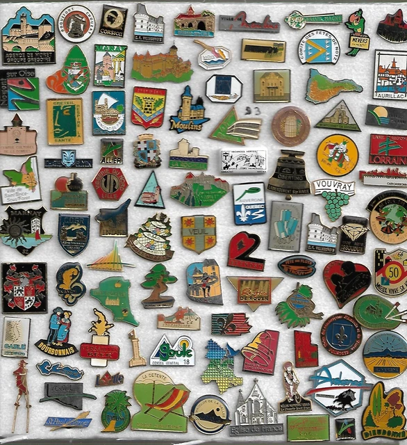LOT DE 93 pin's villes,villages,départements,régions.......... EUR 14 ...