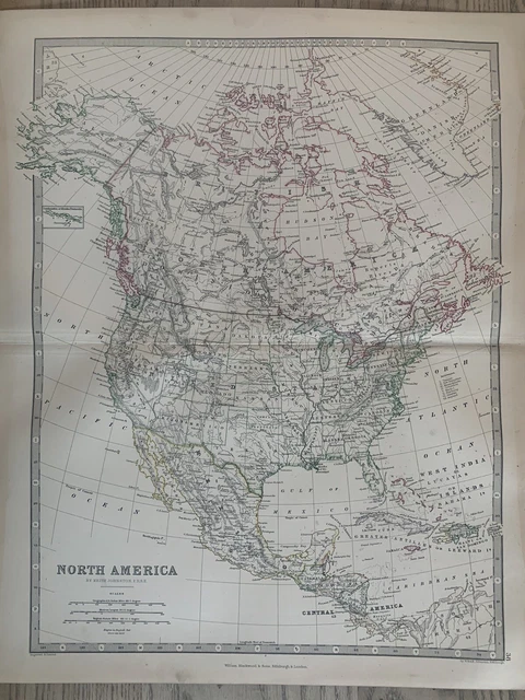 1874 NORTH AMERICA Original Hand Coloured Antique Map by Johnston £19. ...