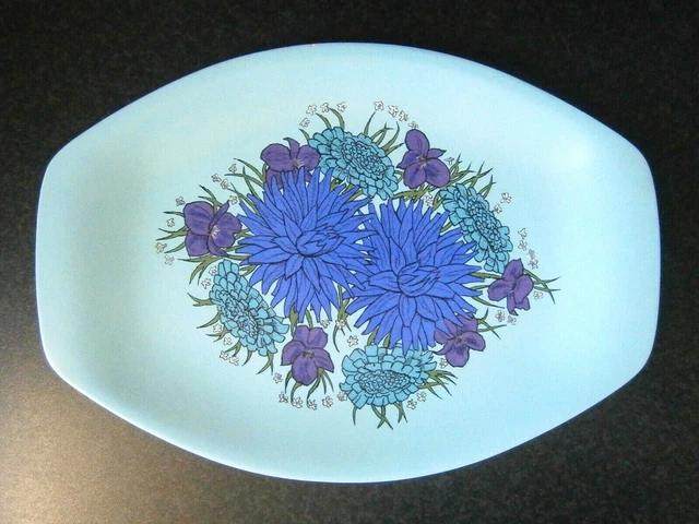 VINTAGE BESSEMER AUSTRALIAN Melmac Melamine Xl Blue Flowers Bbq Platter ...