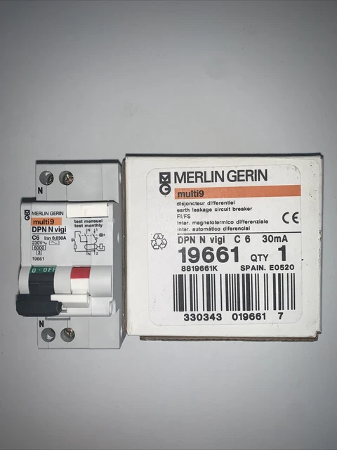 MERLIN GERIN 6 AMP Type C 6 kA 30 mA MULTI9 DP RCBO RCD MCB DPN N VIGI ...