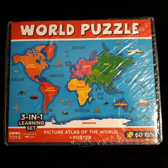 MAP OF THE World Geography Puzzle 3-IN-1 Learning Set 60 Pcs. Includes ...