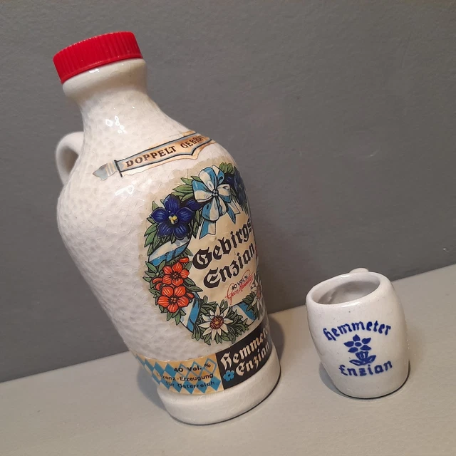 VINTAGE GERMAN BARWARE Gebirgs Enzian Hemmeter Ceramic Schnapps Bottle ...