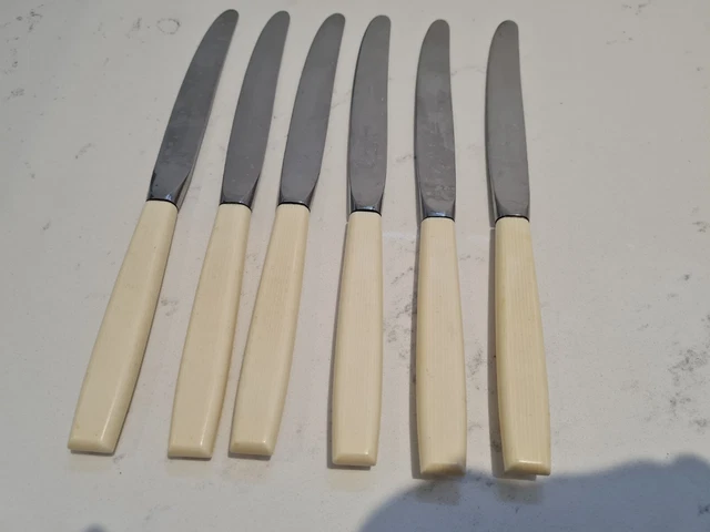 6 X VINERS Faux Bone Handled Knives Butter Dinner Round Table 22.2cm £ ...