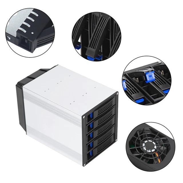 6GBPS 5 BAYS Hard Disk Enclosure Box Case For 2.5/3.5 Inch SATA SAS D ...
