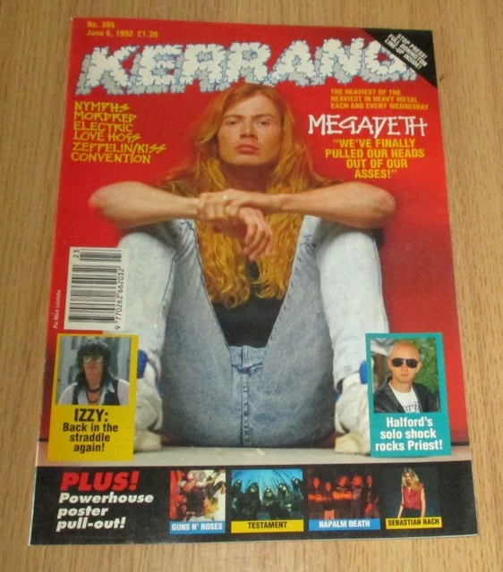 KERRANG! MAGAZINE #395 June 6, 1992 Megadeth, poster pull out and more ...