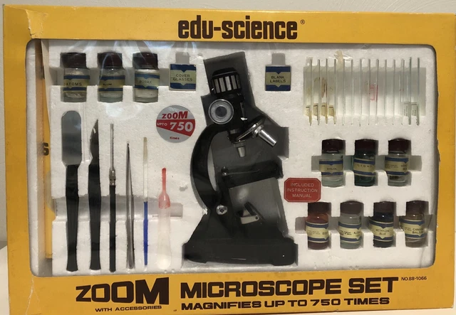 VINTAGE EDU-SCIENCE ZOOM Microscope Set w/ Accessories 750 X $19.99 ...