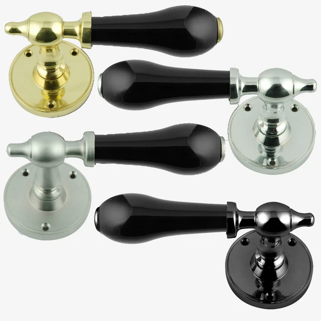 ROUND ROSE LEVER Door Handle Set (pair) Black Porcelain Handle EUR 91 ...
