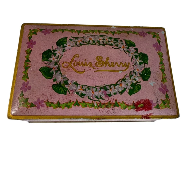 VINTAGE VERY OLD Iconic Louis Sherry Tin Box Hinged Pink Candy Box ...