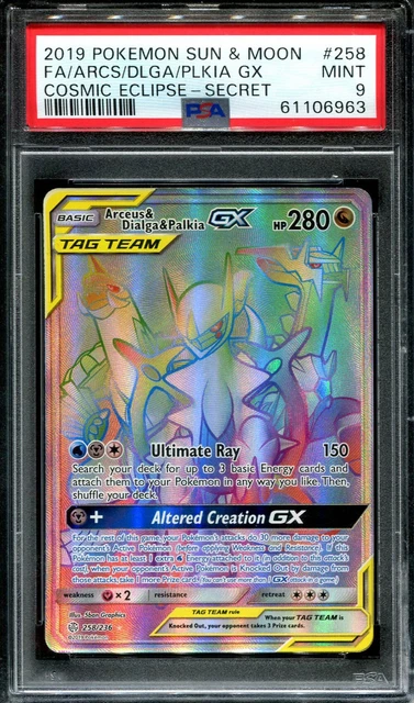ARCEUS & DIALGA & Palkia Gx 258/236 Psa 9 Pokemon Cosmic Eclipse Secret ...