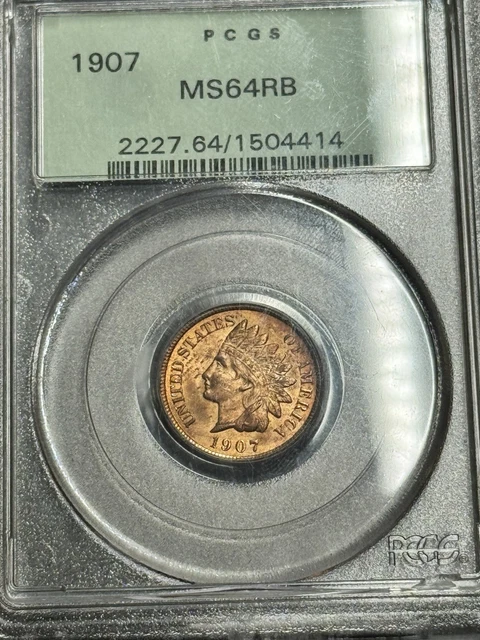 1907 INDIAN HEAD Cent Penny PCGS MS64 RB OGH Old Holder Beautiful Coin ...
