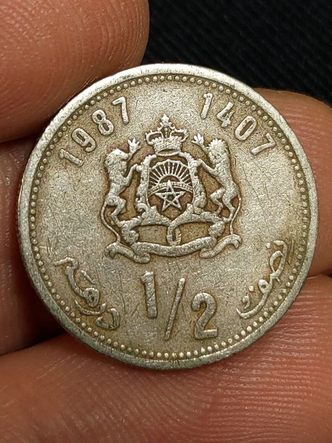 MOROCCO 1/2 DINAR Half Maroc 1987 AH1407 qirsh middle east coin free UK ...