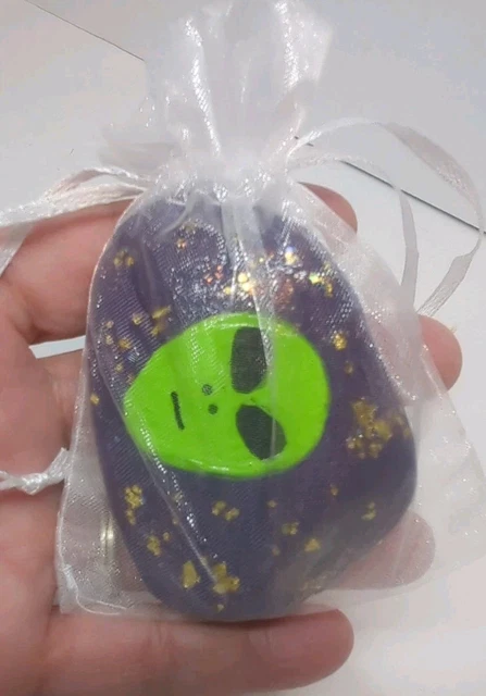 HAND PAINTED ROCK Art~Neon Green And Glitter With Glaze Coating~Gift $6 ...