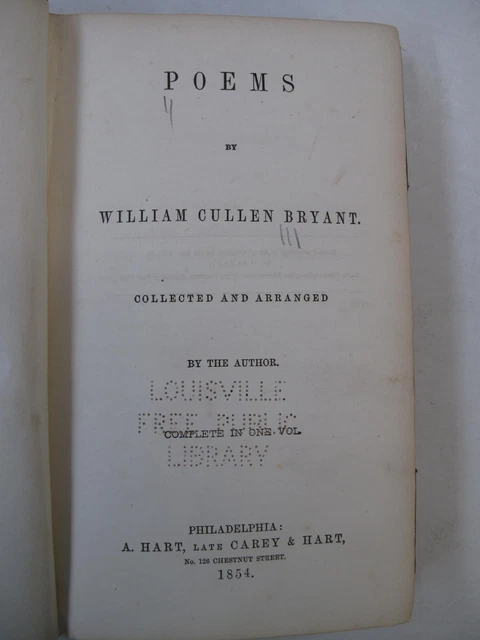 WILLIAM CULLEN BRYANT Romantic Poet Editor 1854 Thanatopsis NY Evening ...