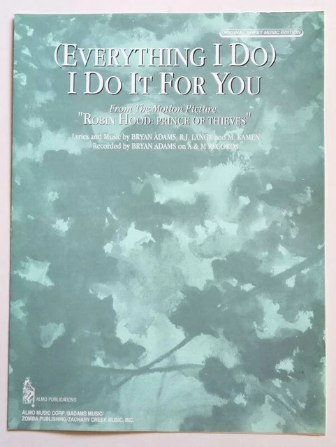 PARTITION SHEET MUSIC BRYAN ADAMS - BO film Robin Hood Prince of ...