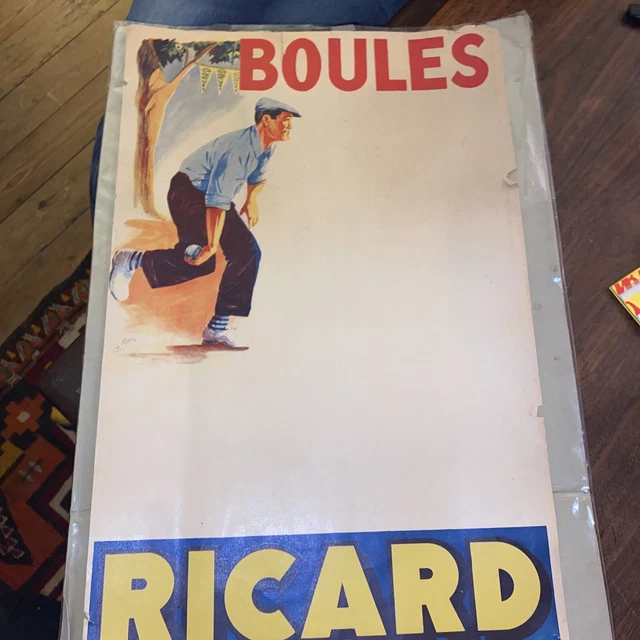 ANCIENNE AUTHENTIQUE AFFICHE RICARD 1950. PUBLICITÉ Boules Pétanque G ...