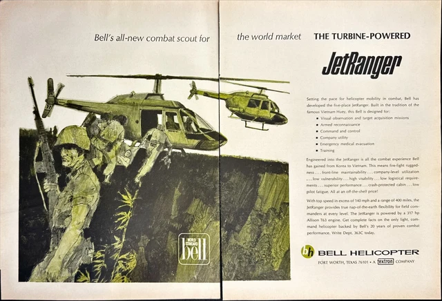 BELL HELICOPTER JETRANGER Scout Army Vietnam 2 Page Print Ad 1966 £9.38 ...